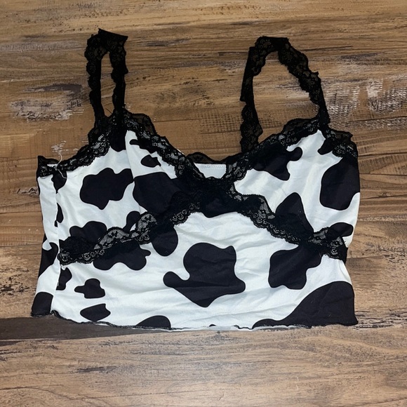 SHEIN | Tops | Cow Print Laced Crop Top | Poshmark